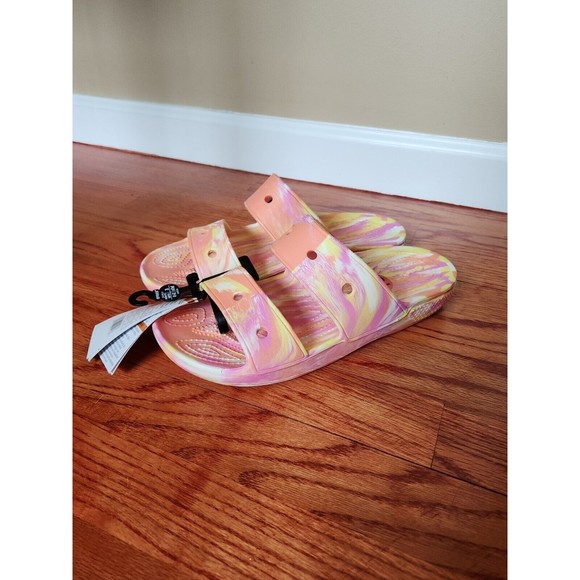 CROCS | Shoes | Crocs Marble Sandals M8 Womens Orange Pink Tie Dye ...